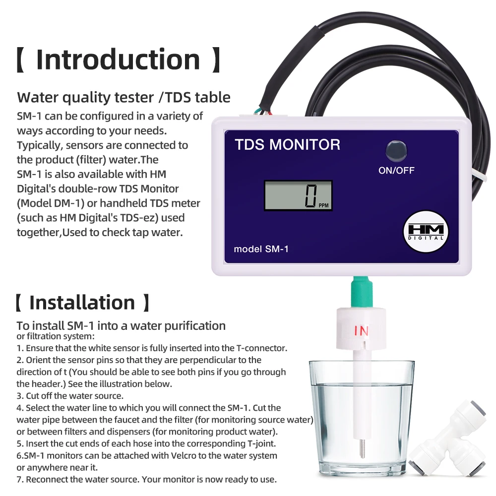 SM1 Tee Interface TDS Online Detector 0-9990ppm TDS Water Quality ...