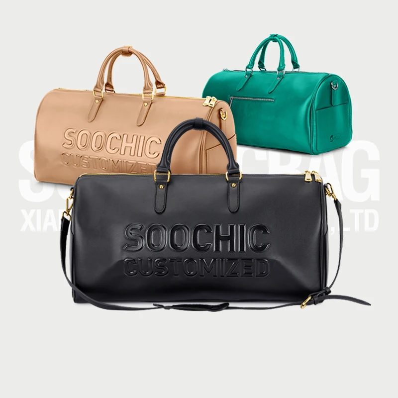 Customized Leather Large Duffel Bag With Embossing Logo For Unisex Men ...