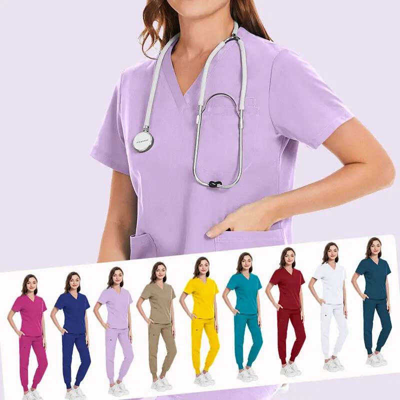 Fashionable Hospital Polyester Rayon Spandex Jogger Women Scrub Sets ...