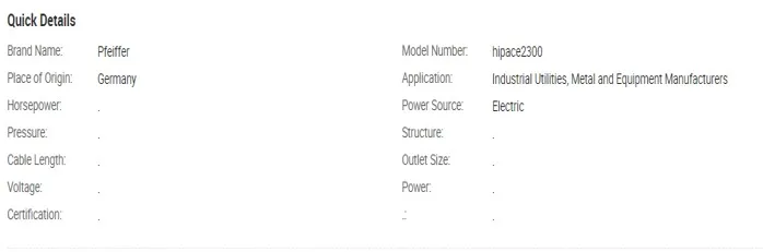 Pfeiffer hipace2300 turbo molecular pump vacuum components