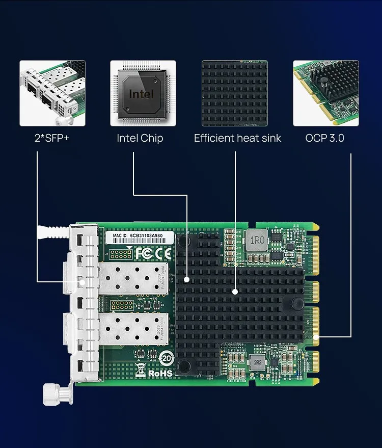 LR-LINK 10G 2*SFP+ OCP 3.0 Mezzanine Card - Dual Port Ethernet