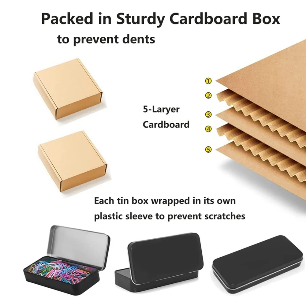 Square Rectangular Can Custom Hinged Metal Box Matte Black Tin ...