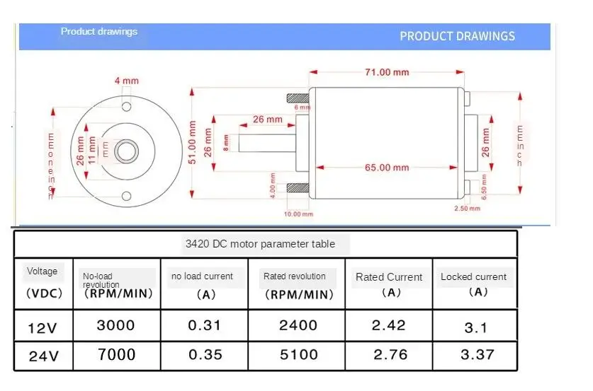 Dc 12v 3500rpm Or 24v 7000rpm High Speed 3420 Dc Motor 30w Speed ...