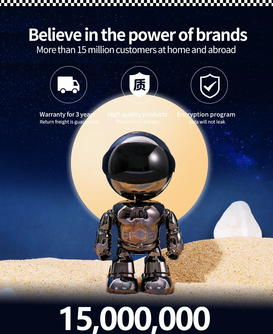 Cute Robot Indoor 360-Degree Rotation Smart Zoom Electroplated Camera ...