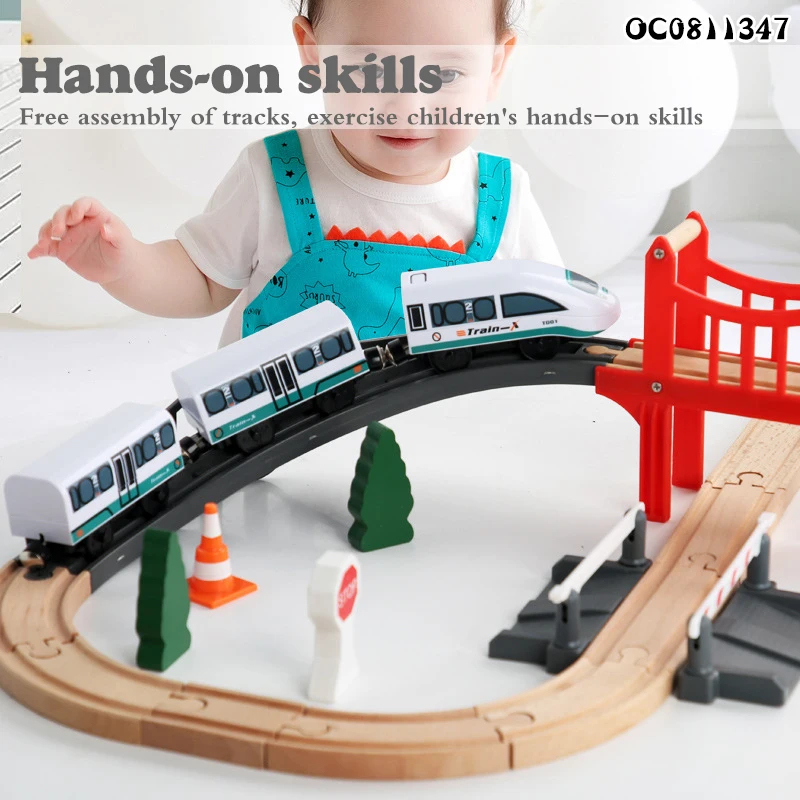 Wooden Children Toys Wooden Toy Train Set Electric On Track Assembly ...