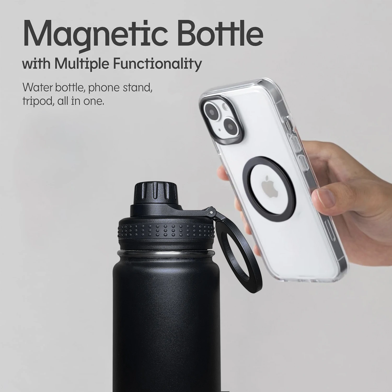 Water Bottle with Magnet Phone Mount Stand - Perfect for Travel