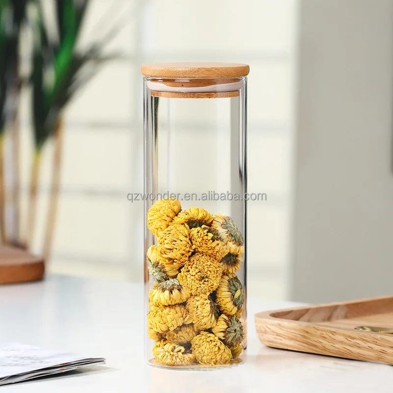 Lead Free Borosilicate Glass Storage Jars Set With Bamboo Lids For ...
