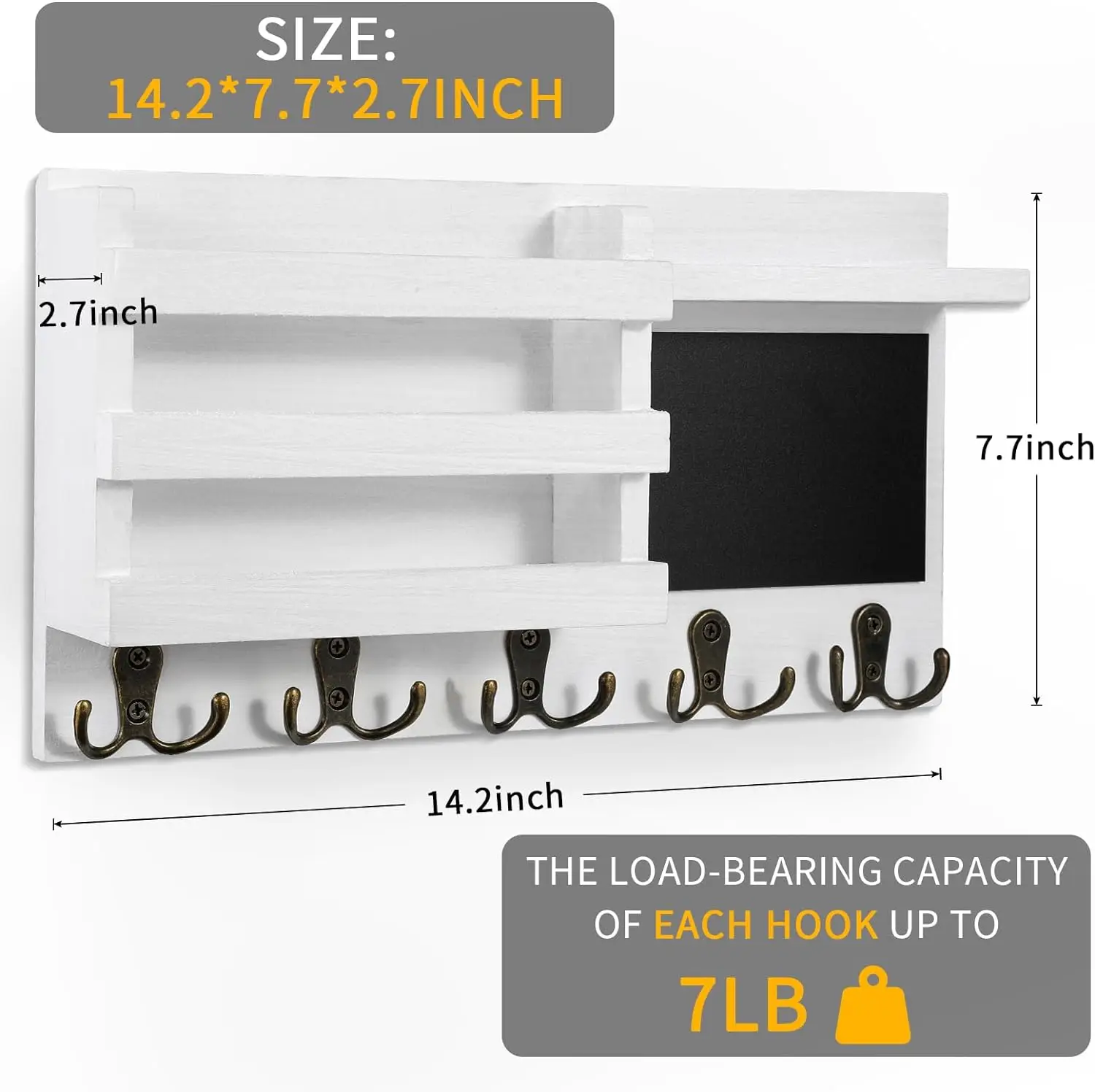 Key and Mail Holder for Wall, Farmhouse Wall Mounted Key Hooks with ...