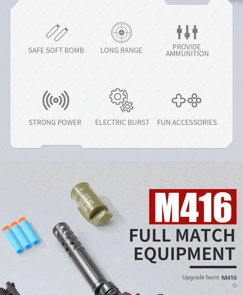 Qilong Hot Sell B/o Foam Bullets Gun Toy Children M416 Electric Blaster Guns Strong Power Soft ...