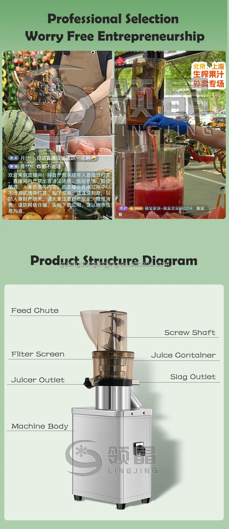 1200W Stainless Steel Commercial Orange Juice Cold Press Juicer Machine ...