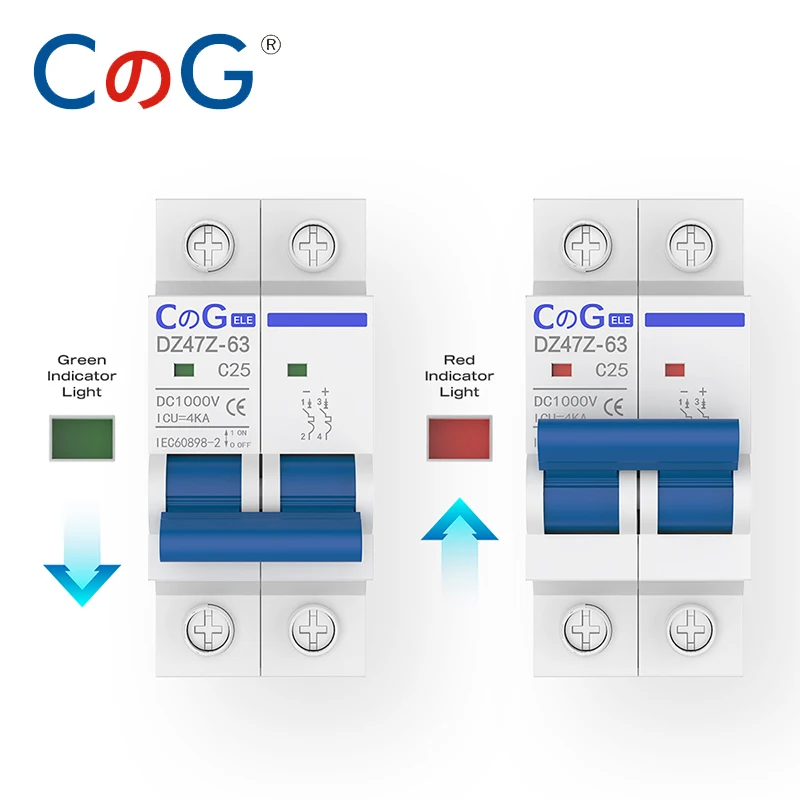 Cg 2 Pole Dc Miniature Circuit Breaker 10a 16a 20a 25a 32a 40a 50a 63a 1000v Thermal Magnetic ...