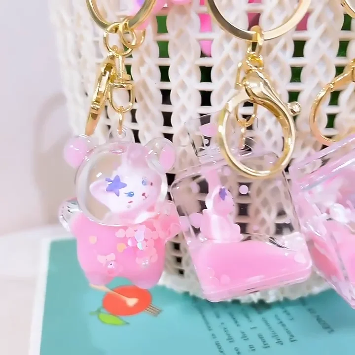 Pink Cartoon Liquid Keychain 2022 Acrylic Floating Keychain Girl's ...