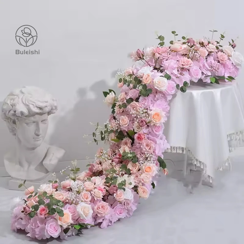 Long White Beige Rose And Greenery Flower Runner Used As Table ...