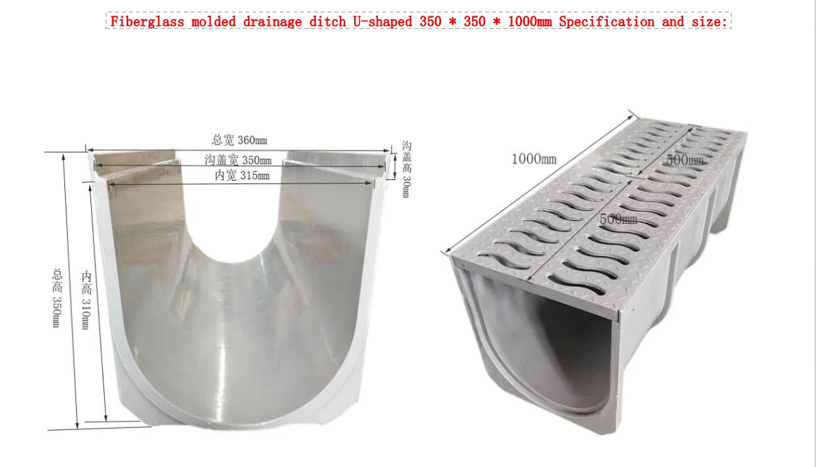 High Quality 200mm Fiberglass Channel Gutter 300 Polymer Resin Smc U ...