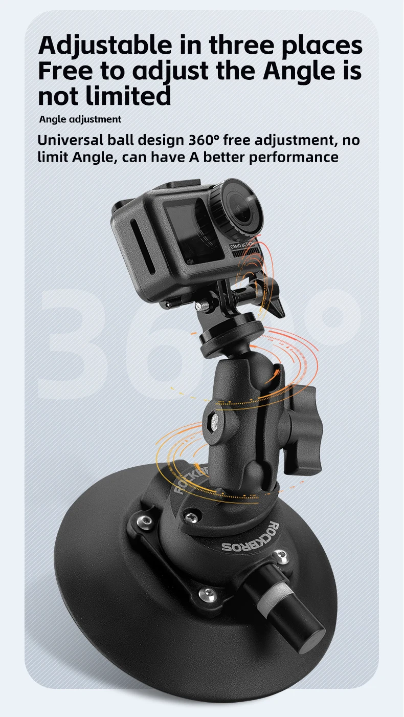 ROCKBROS 360 Adjustable Long Arm Suction Cup Camera Mount Cell Phone Holder Gopro Mount with ...
