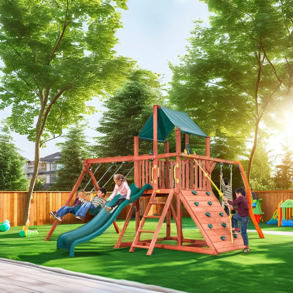 Children Garden Playground Wood Swingset Tuin Speel Wooden Swing Set ...