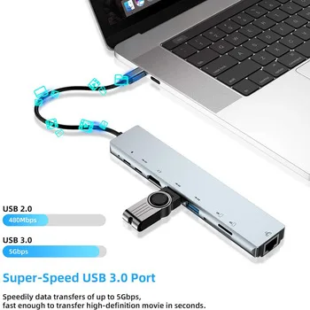 8 In 1 Usb-c Hub Adapter Type-c Kabel Naar 4k 60hz Converter Ethernet 3 ...