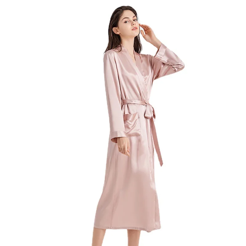 Wholesale Custom Silk Night Dress Robe Set Solid Luxury Long Silk Women ...