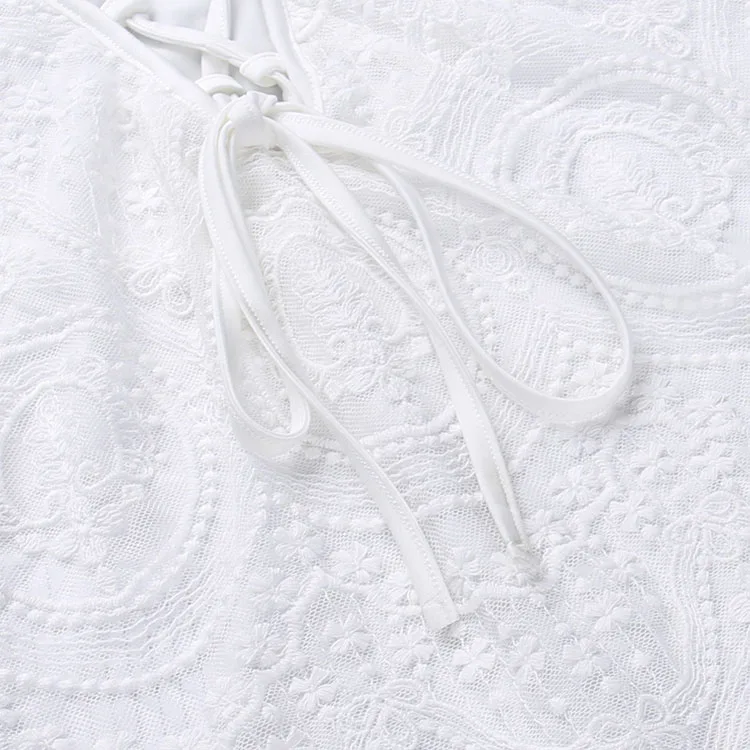 Fashion Lace Hollow Out Bandage Sexy Mini Dress For Women Spaghetti Strap Backless Embroidery