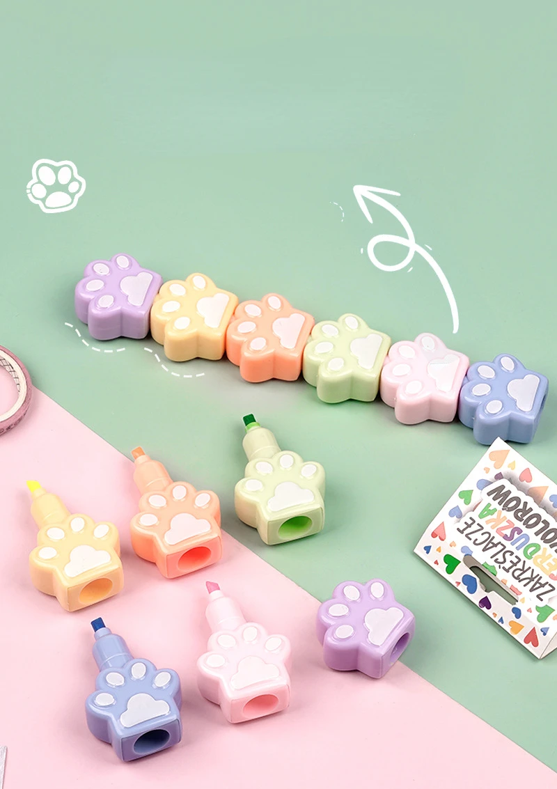 Cute Cartoon Highlighter Boxed Creative Cat's Paw Shape Student ...