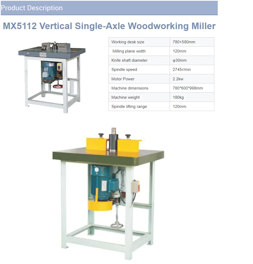 MX5112 Vertical Single-Axle Woodworking Miller/ Milling Machine Wood ...