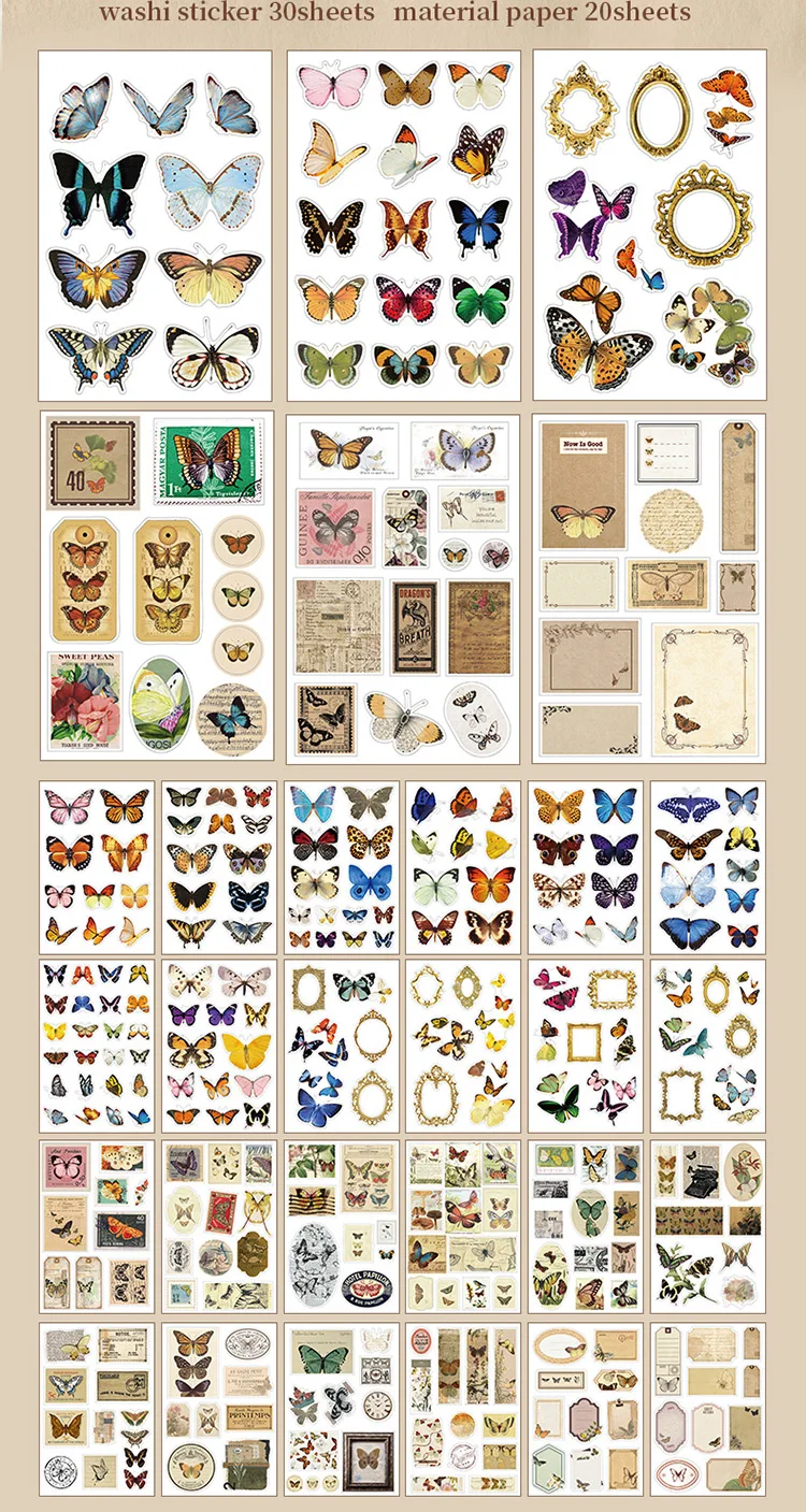 Simno Floral Plants Scrapbook Stickers - Vintage Aesthetics