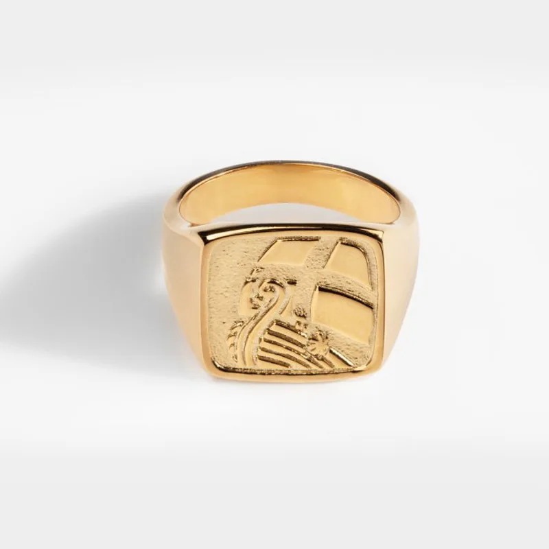 Custom Engraved Logo Designs Mens Rings - 18k Gold Plated