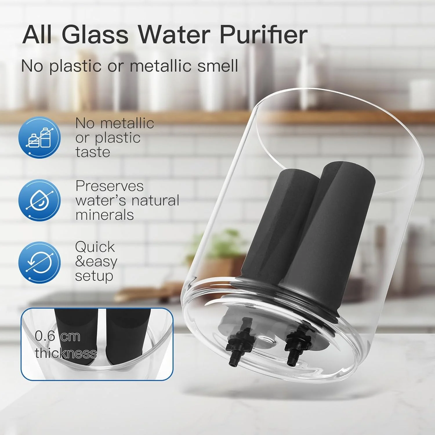 Glass Material Gravity Water Filter System for Home & Travel