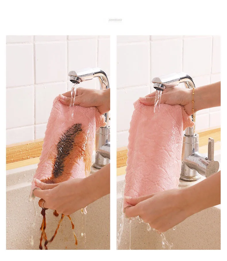 Coral Velvet Rag Dish Cloth Household Kitchen Lazy Rag Thick Cleaning ...