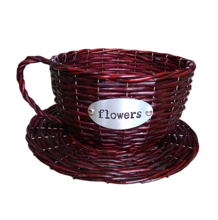 Mini Vase Wicker Woven Coffee Cup Flower Pot Small Plants Flowers And ...