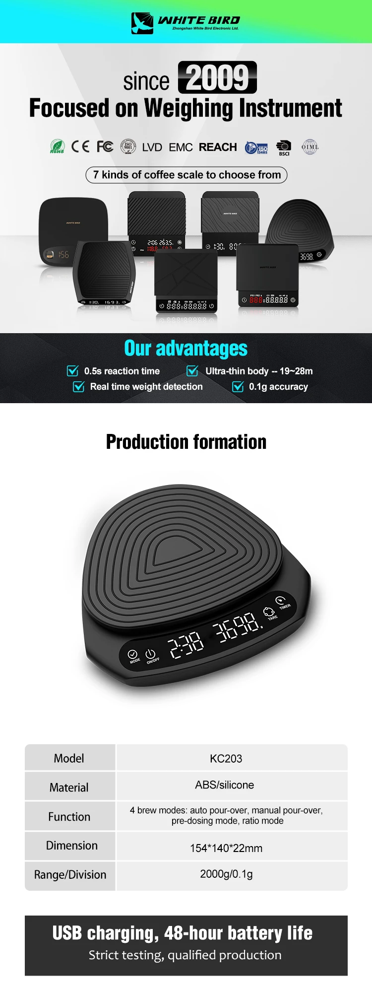 Timemore Smart Coffee Scale Balance De Cuisine With Timer For Barista ...