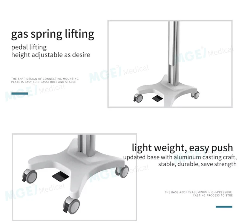 Medige Mobile Medical Cart Height Adjustable Emergency Trolley Medical Monitor Cart Dental ...