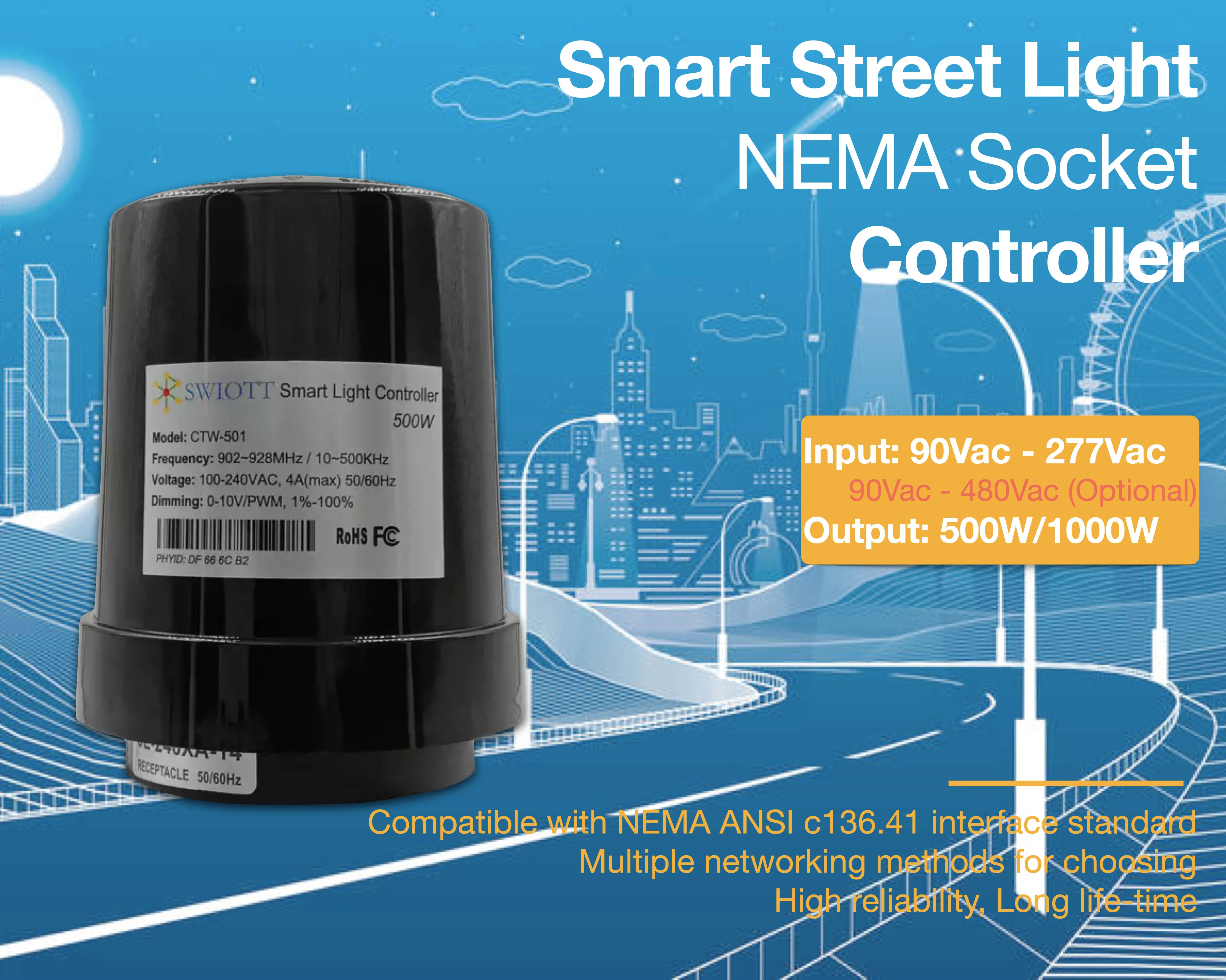 Ctn501bl Tilt Leakage Monitor Led Street Light Lamp For Road Ip66 Plc+lora Hybrid Controller ...