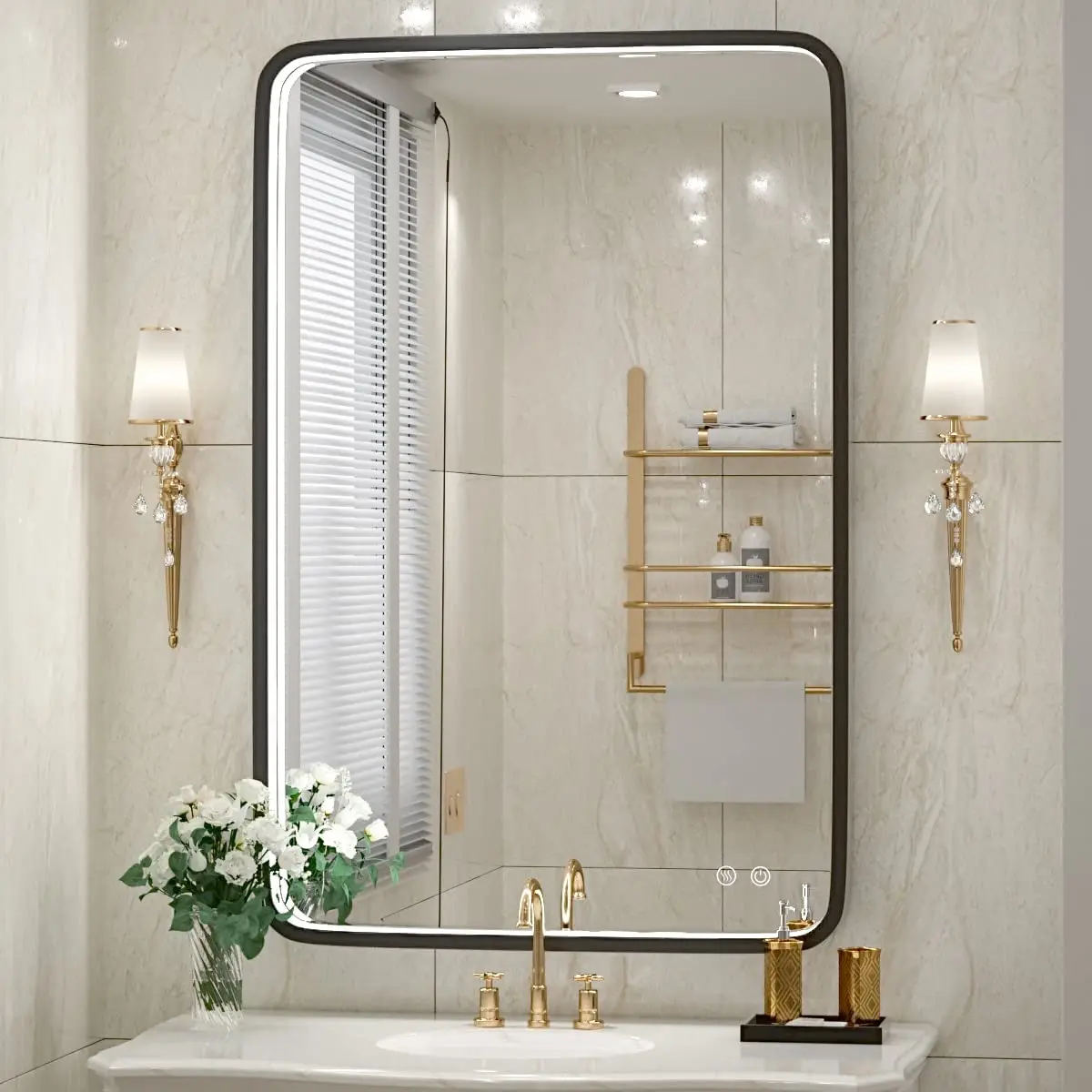 Front and Backlit Lighted Vanity Mirror With Black Frame Led Bathroom ...