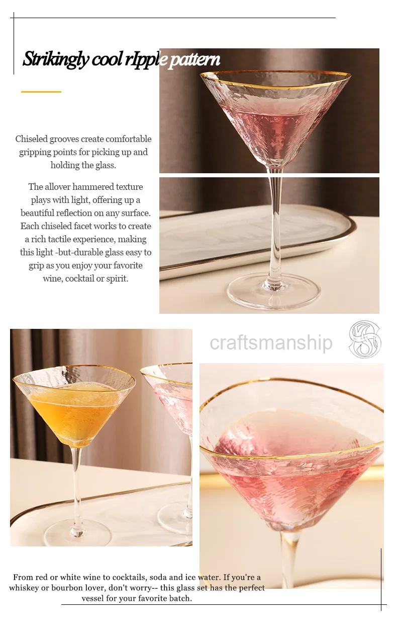 Handmade Cocktail Glass - Sumptuous Crystal with Gold Rim