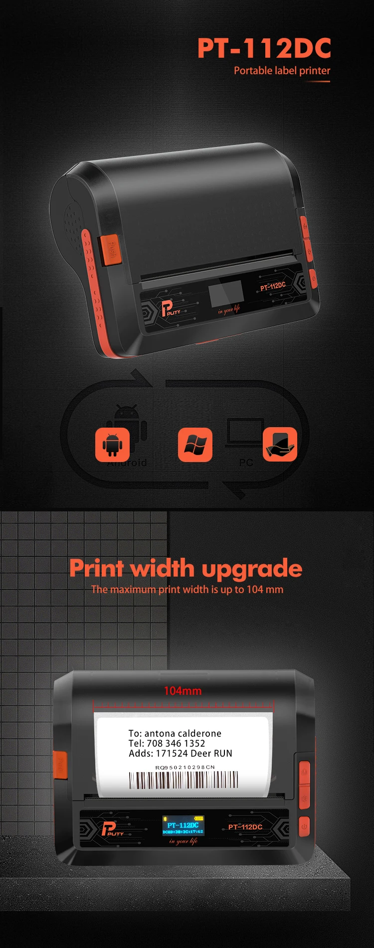 Industrial Professional Bluetooth USB Label Printer PT-112DC