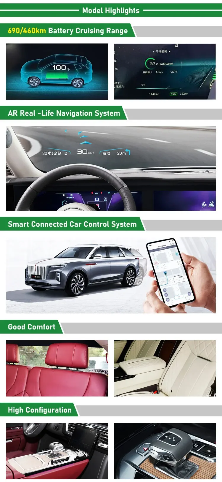 热销红旗Ehs9顶级豪华690千米系列电动SUV 0千米二手6座E-HS9左转向| Alibaba.com