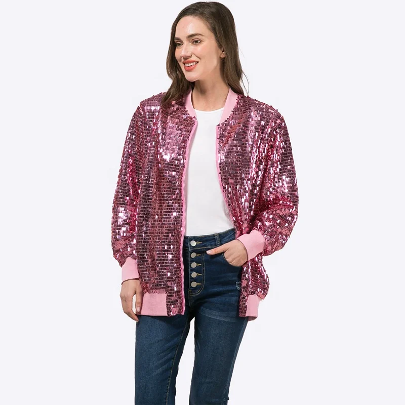 Custom Women's pink embroidered sequin Jacket sorority bomber jacket ...