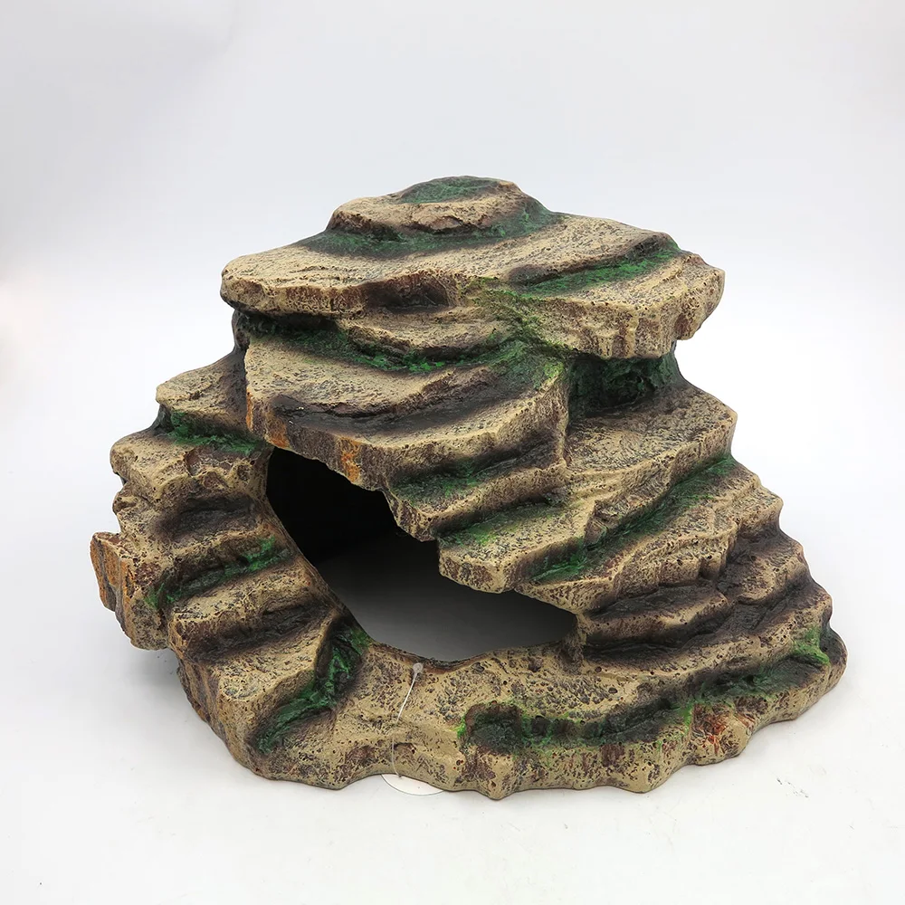 Turtle Basking Platform Frogs Habitat Hiding Cave Resin Fish Tank ...