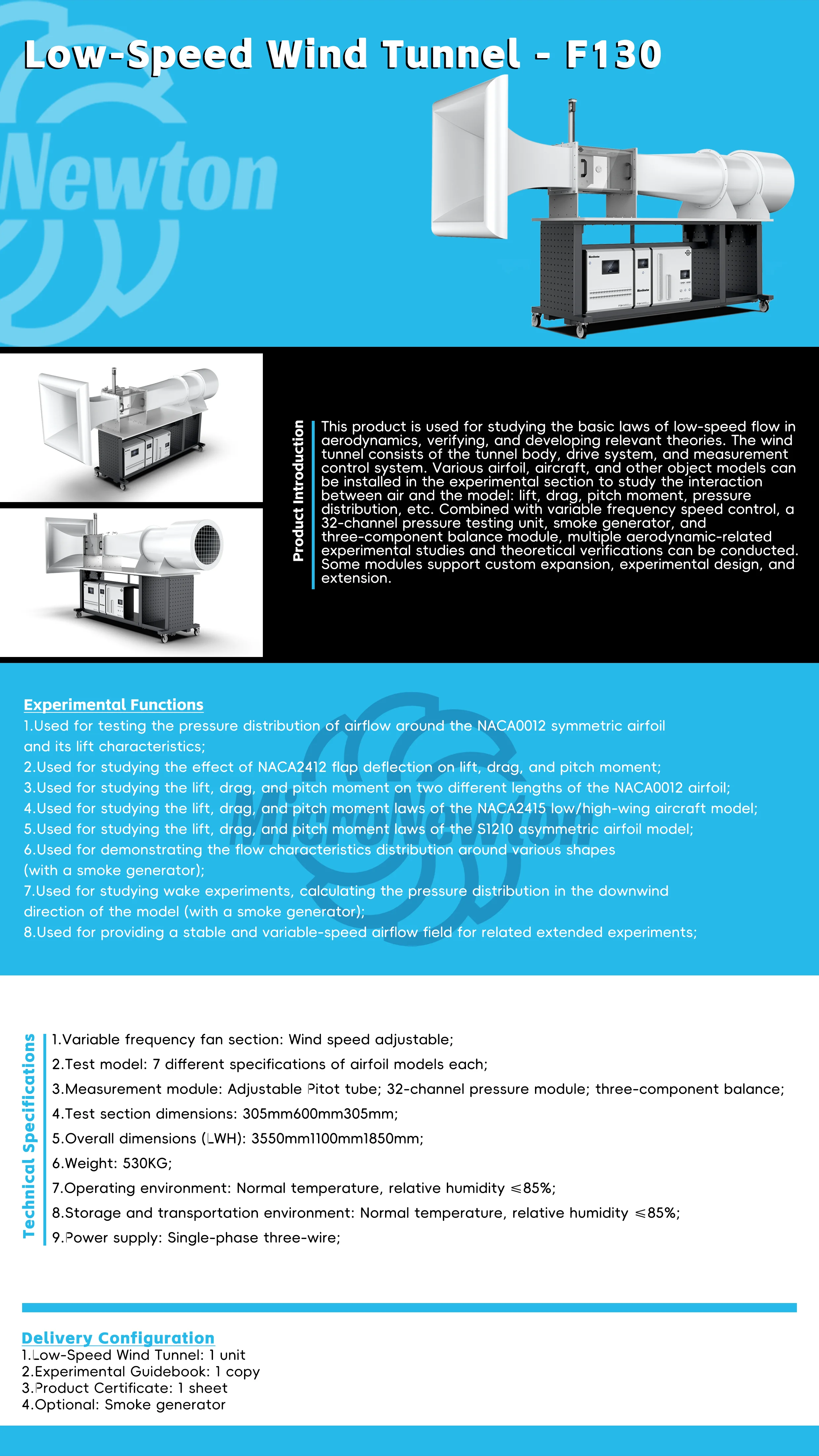 DC Low-Speed Wind Tunnel with Stationary Chamber Educational Equipment ...