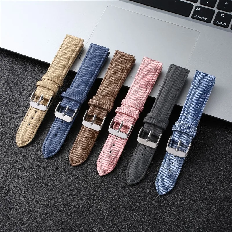 Denim Leather Hybrid Watch Strap 18mm 20mm 22mm 24mm Canvas Watch Band ...