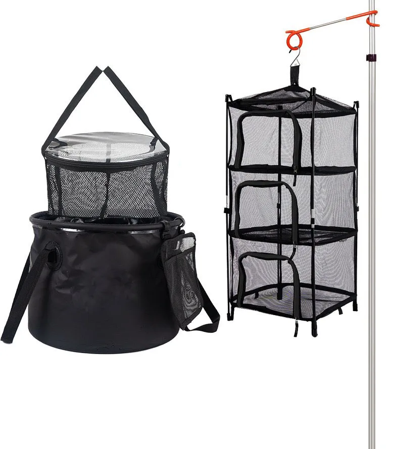 30L Ultralight Foldable Black Mesh Draining Fabric Bucket PVC Picnic ...
