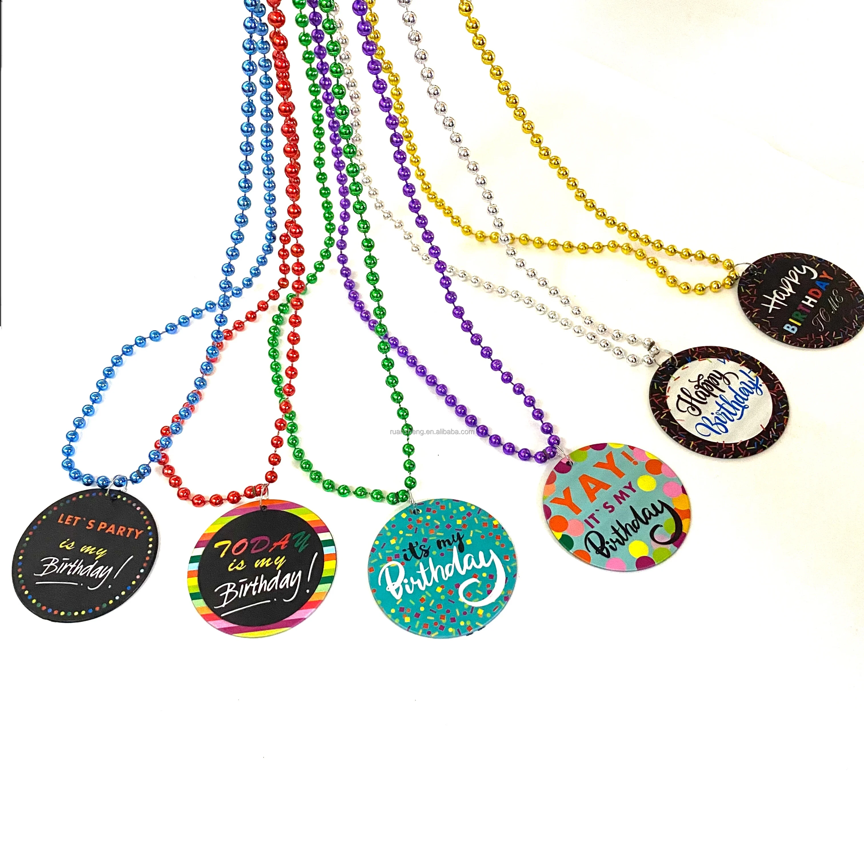 Wholesale Custom Plastic Medallion Bead Necklace for Happy Birthday
