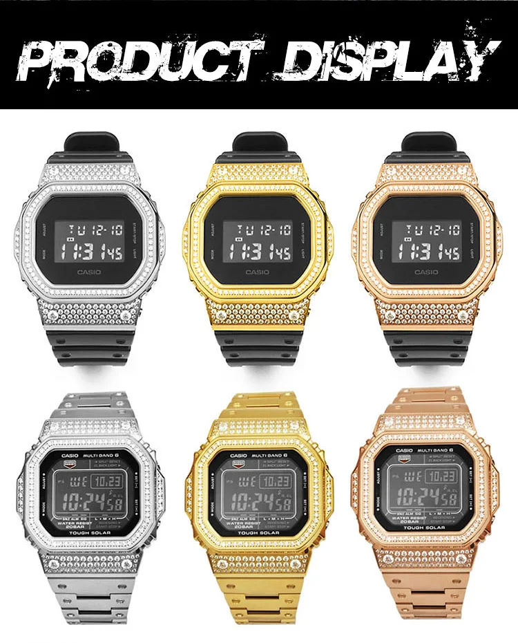 Jmax Dw-5600 Mod Kit Stainless Steel Watchband With Bling Iced Stone ...