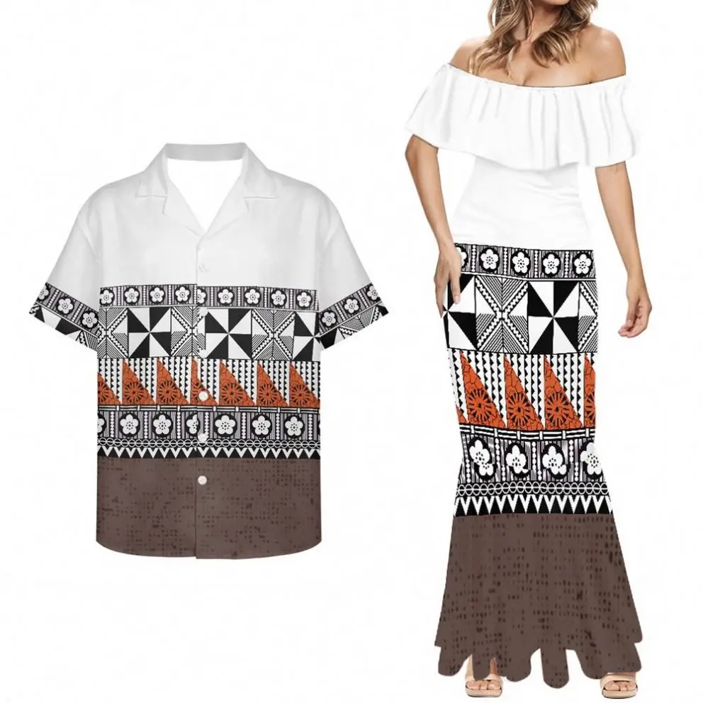 Couple Outfit Sets Polynesian Tribal Clothing Samoan Fijian Masi Tapa ...