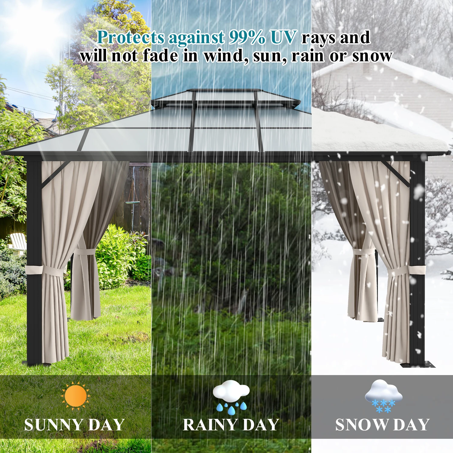 All-weather Luxury Aluminium Garden Gazebo With Polycarbonate Roof ...