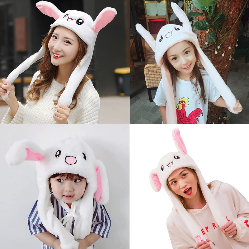 Cartoon Bunny Hats Moving Bunny Ears Hat Plush Earflaps Cap Cosplay ...