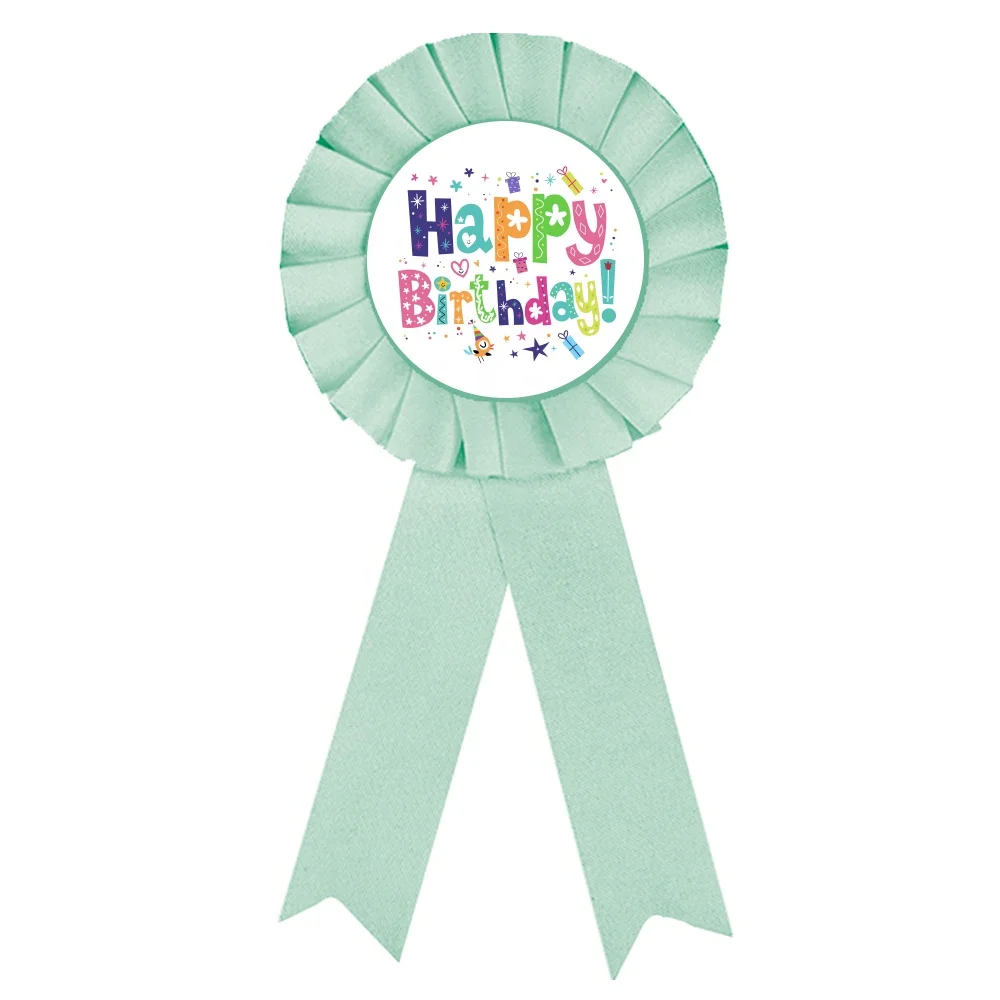 Custom Rainbow Design Happy Birthday Award Ribbon Tinplate Badge Pins ...