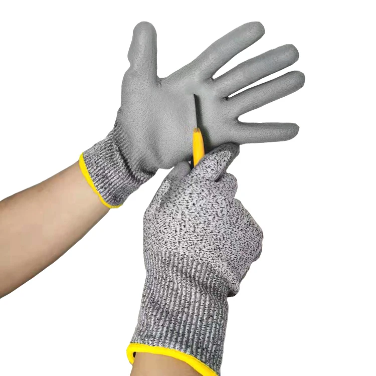 Wholesale Glass Cutting Work 13g Hppe Knitted Palm Gray Pu Coating ...