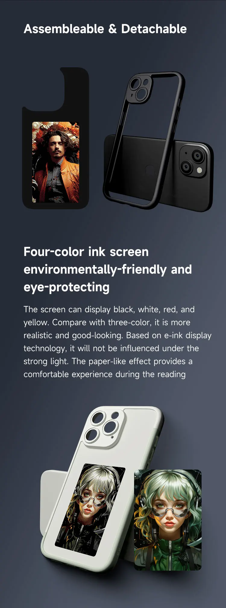 New Design Ai Nfc 4 Colors E Ink Display Phone Case Cover For Iphone 15 ...